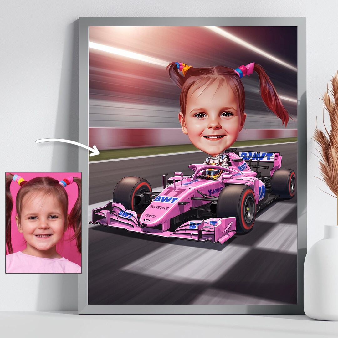 Custom F1 Car Cartoon Caricature, Personalized Racing Digital Portrait ...