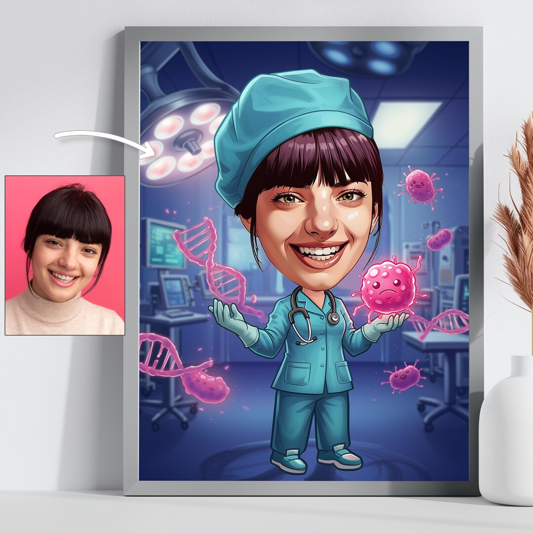 Custom Doctor Caricature Portrait – Cartoon Surgeon Digital Medical Art ...