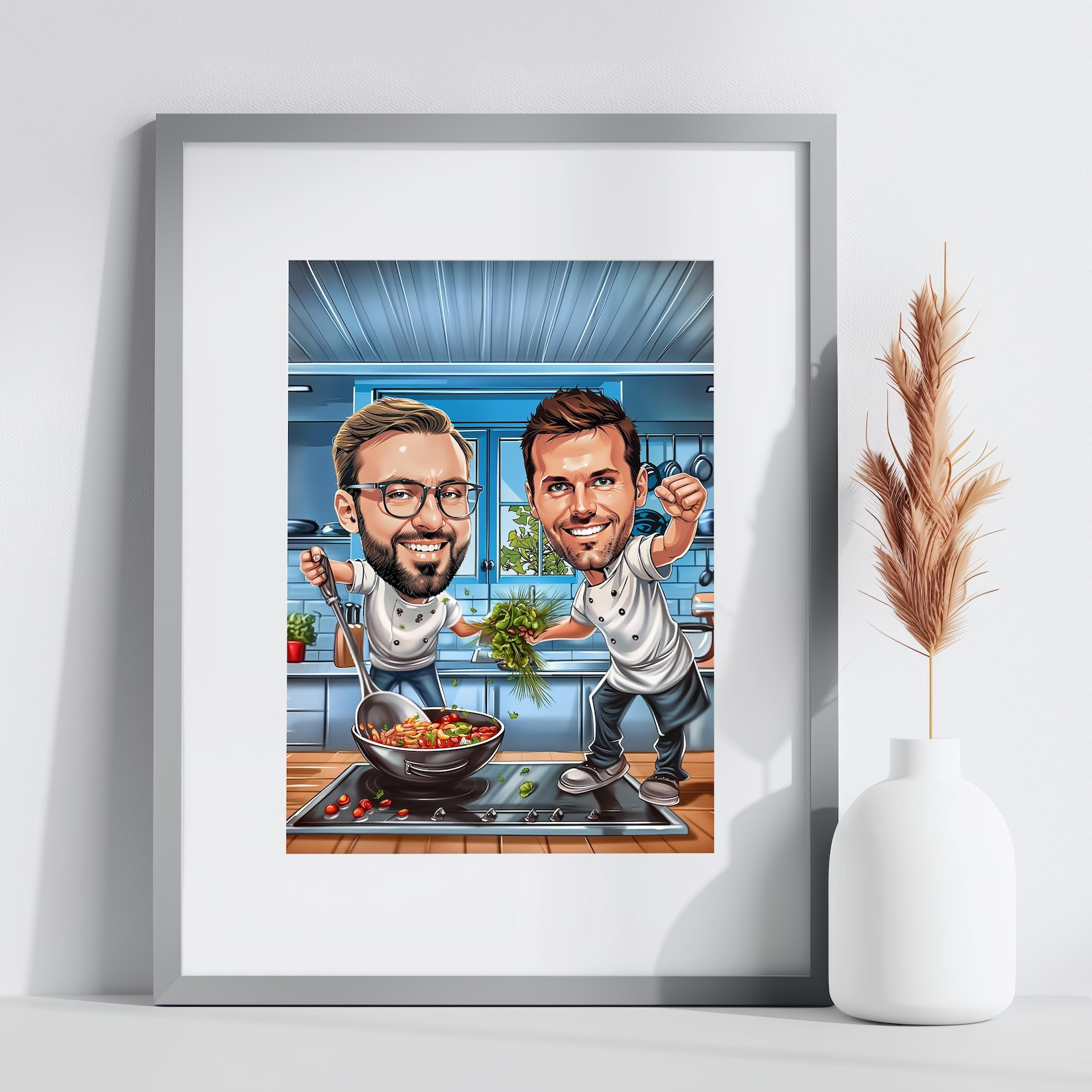 Custom Duo Chefs Cartoon Portrait, Personalized Portrait for Chef ...