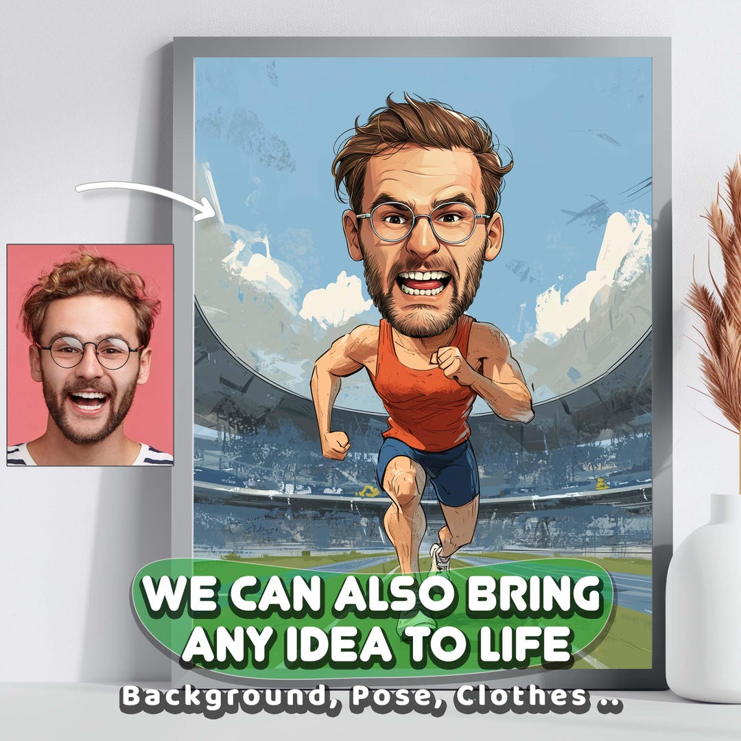 Custom Runner Caricature Marathon Art, Turn Photo to Cartoon for ...