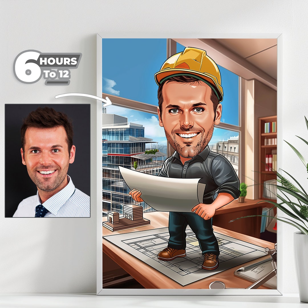 Custom Architect Caricature Portrait - From Your Photo Unique Gift for ...