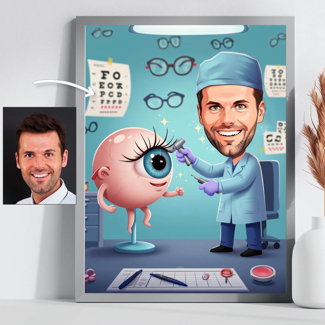 Custom Eye Doctor Caricature Art - Digital Caricature Surgeon Poster ...