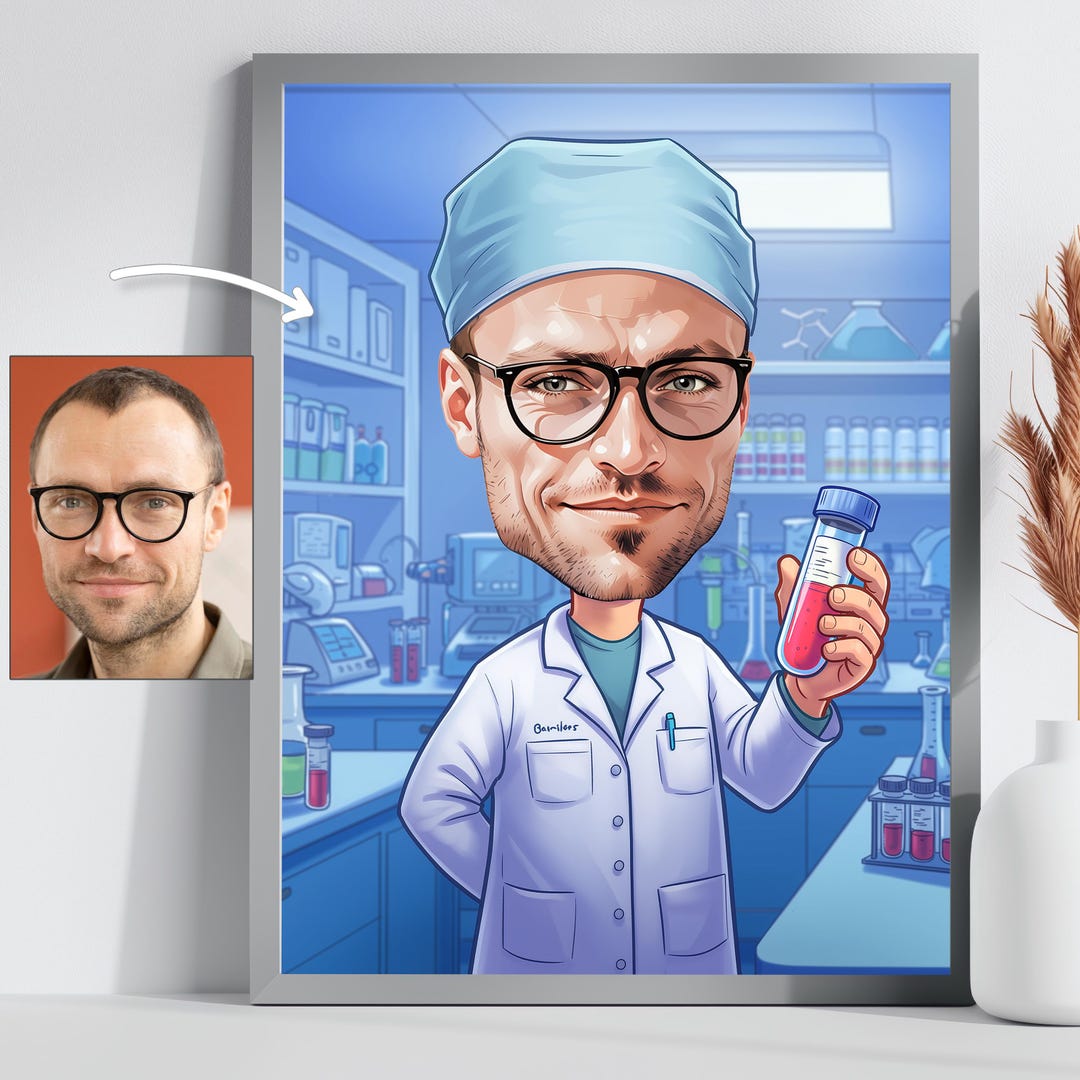 Custom Scientist Caricature • Chemist Cartoon Portrait • Funny Lab Gift ...