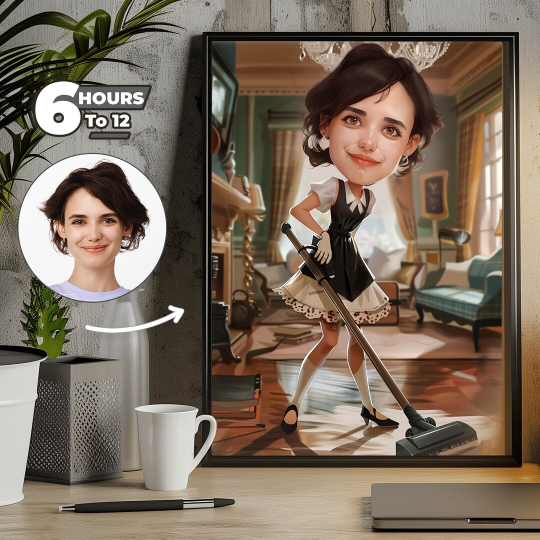 Custom Maid Caricature Portrait - From Your Photo, Housemaid Cartoon ...