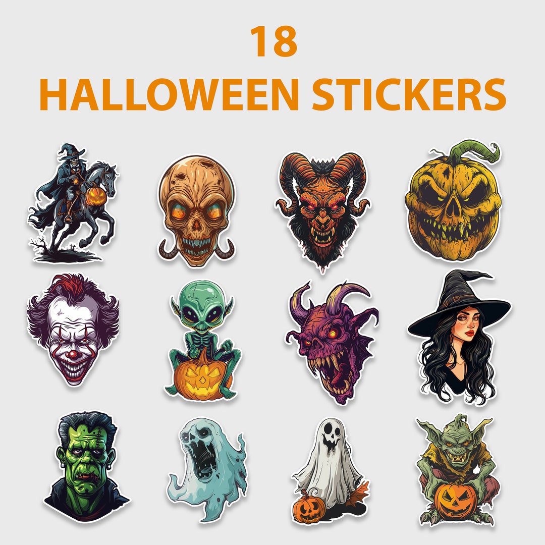 Spooky Halloween Stickers, 18 Unique Digital PNG Sticker Designs ...