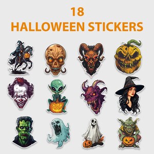Spooky Halloween Stickers, 18 Unique Digital PNG Sticker Designs ...