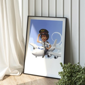 Custom Pilot Caricature Portrait - From Your Photo Cartoon Style ...