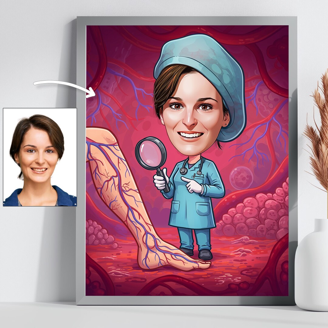 Vascular Doctor Caricature Portrait | Custom Medical Wall Art, Vein ...