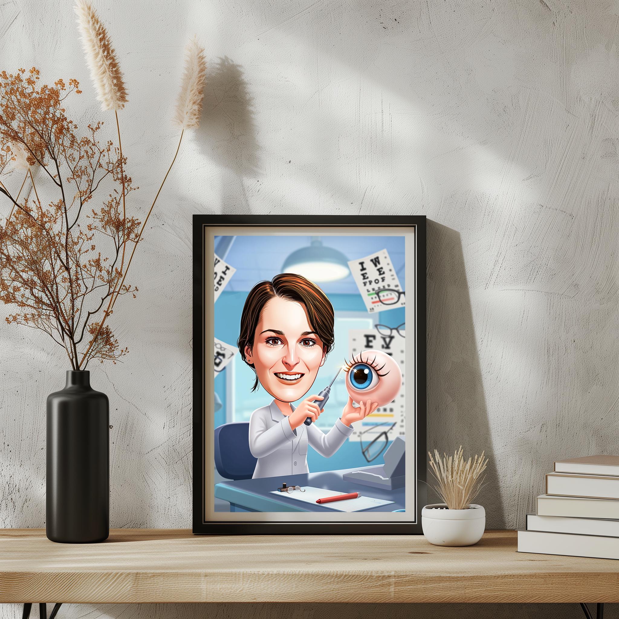 Custom Optometrist Caricature Portrait – Eye Doctor Gift, Optometry ...