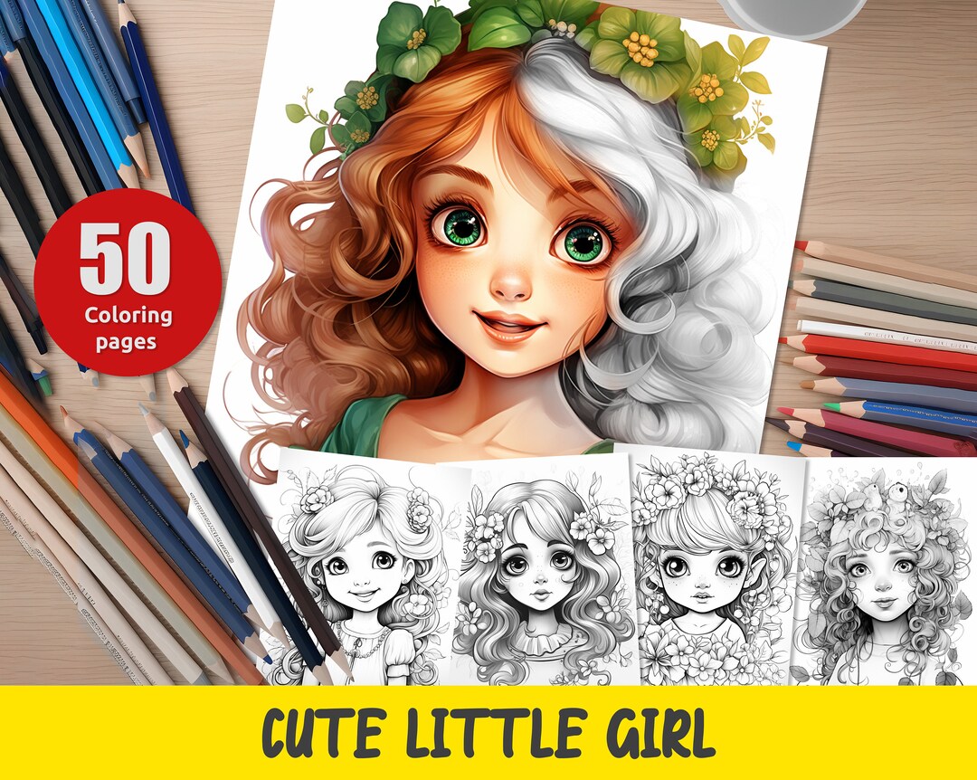 Cute Little Girl Coloring Pages, Coloring Book, Greyscale Coloring ...