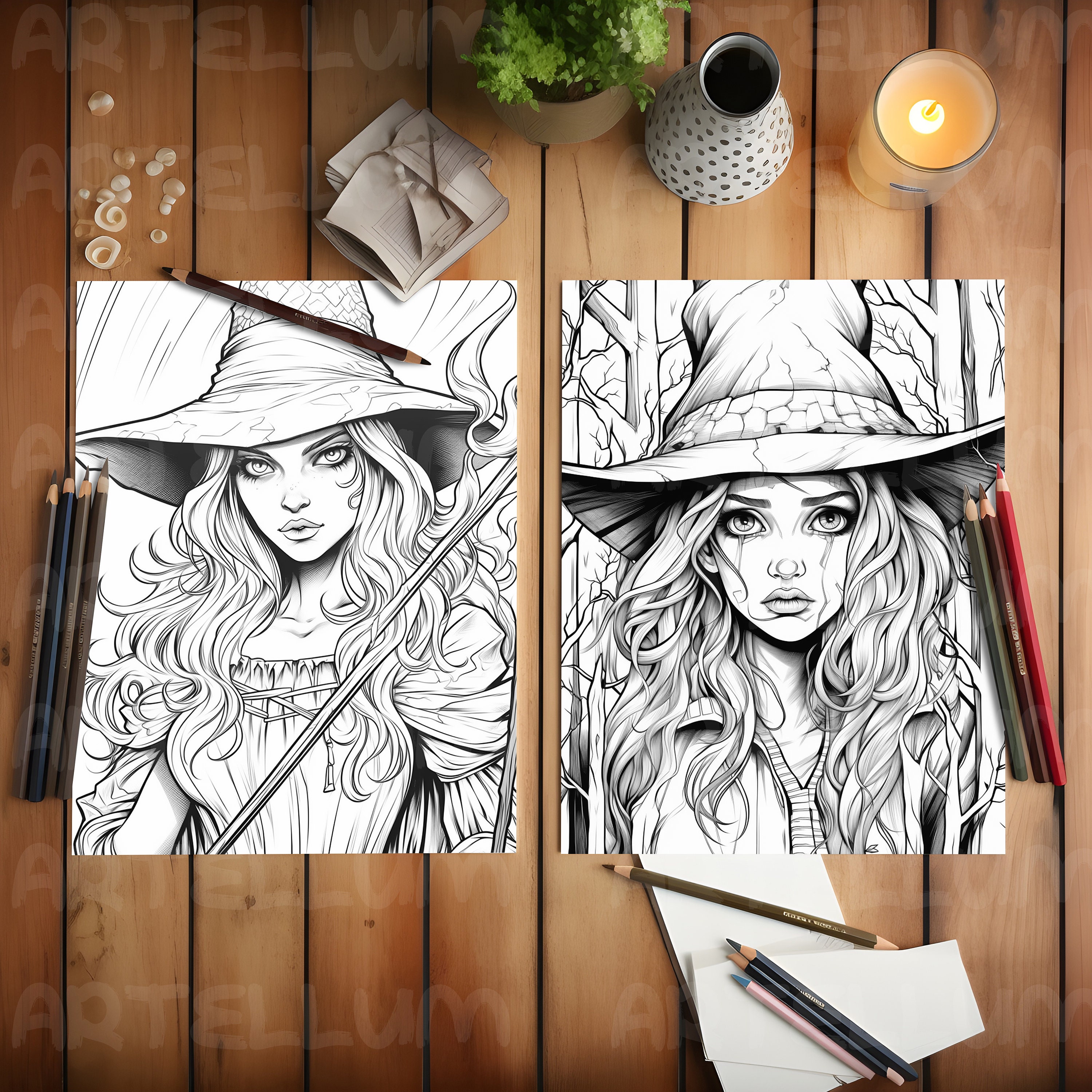 Witchy Coloring Pages Witch Girl Coloring Page Fantasy - Etsy