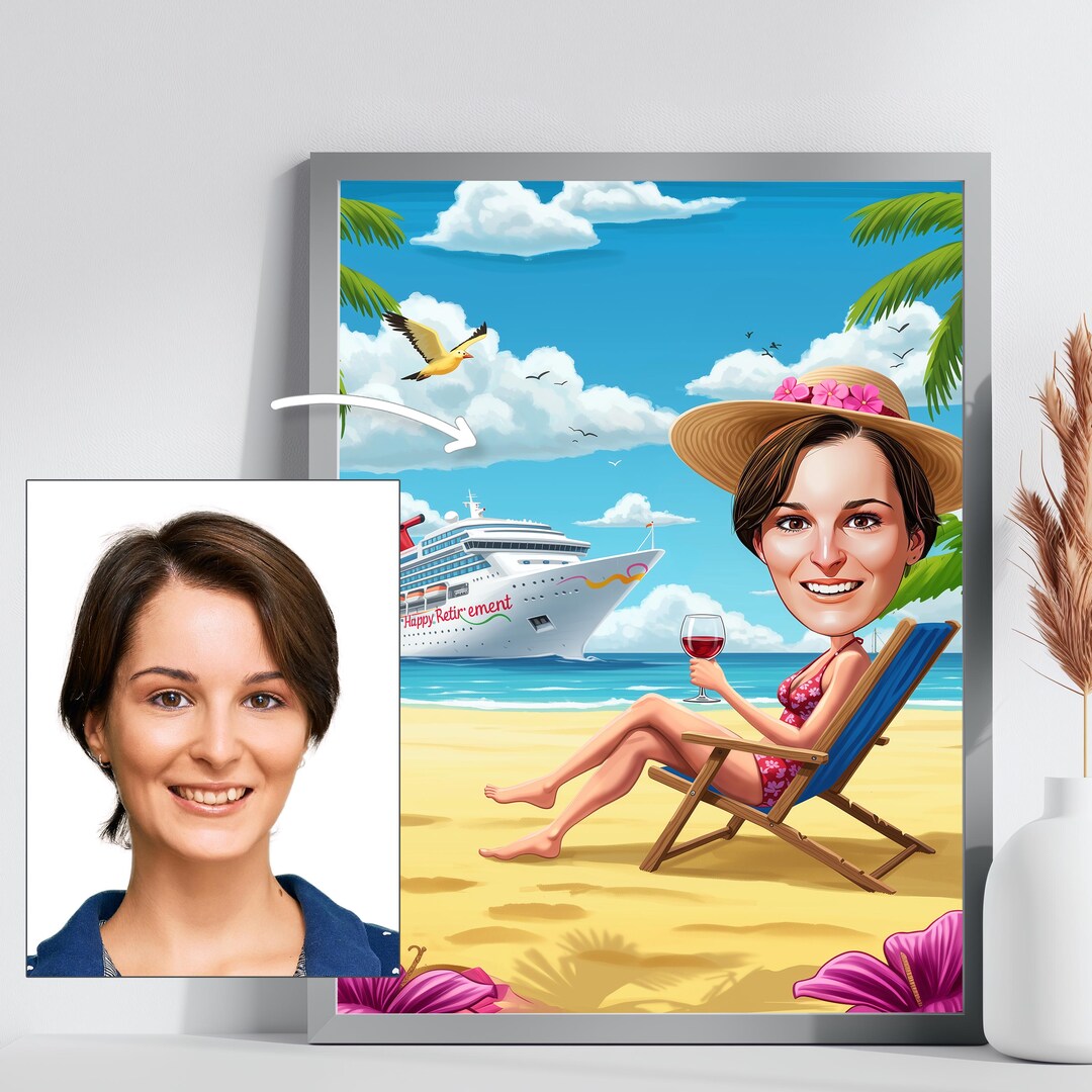 Custom Retirement Portrait, Personalized Cruise Vacation Caricature ...