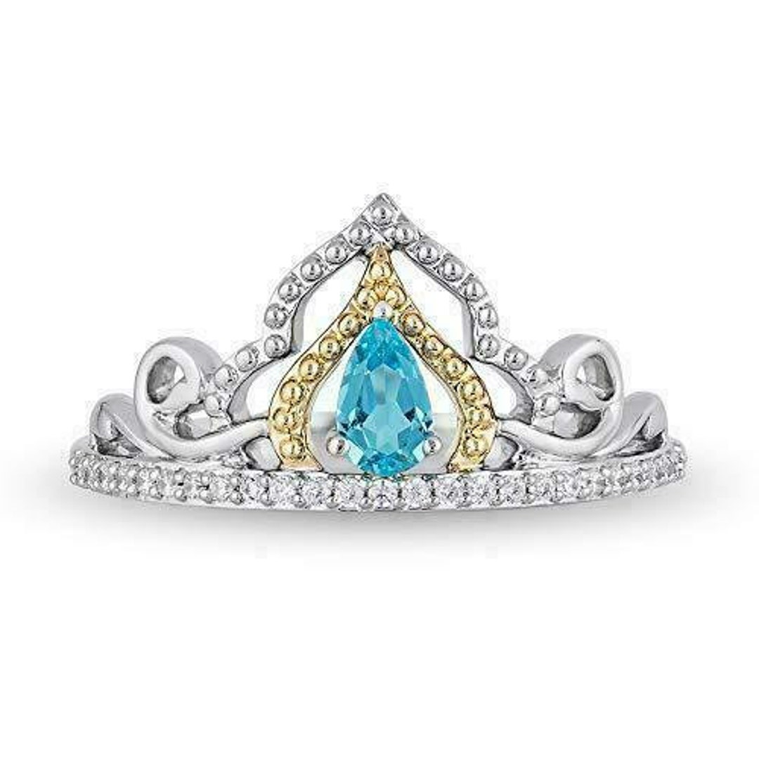 Enchanted Disney Treasure Alice Pear Cut Diamond & Blue Topaz Fine ...
