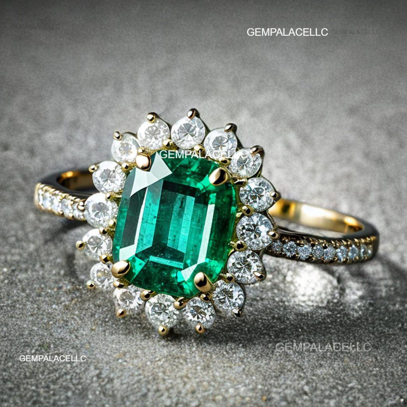 Lab Emerald Cut Grow May Birthstone Emerald and Diamond Engagement Ring ...