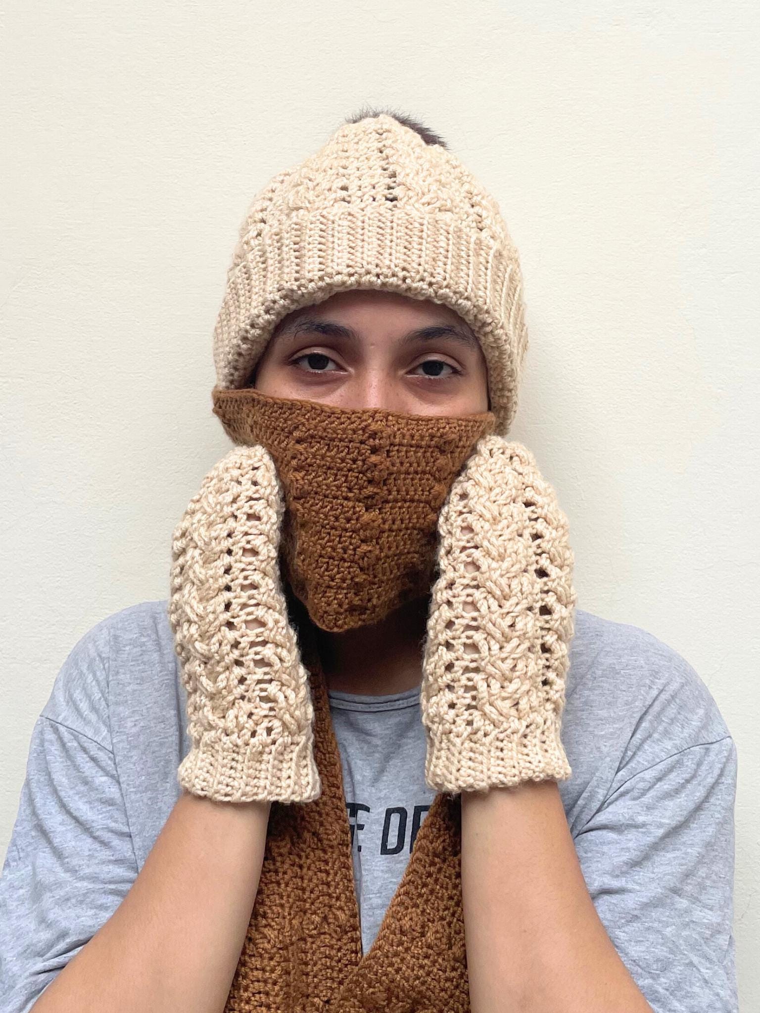 Braided Crochet Winter Set L Bundle Pattern: Hat, Scarf, Mittens ...