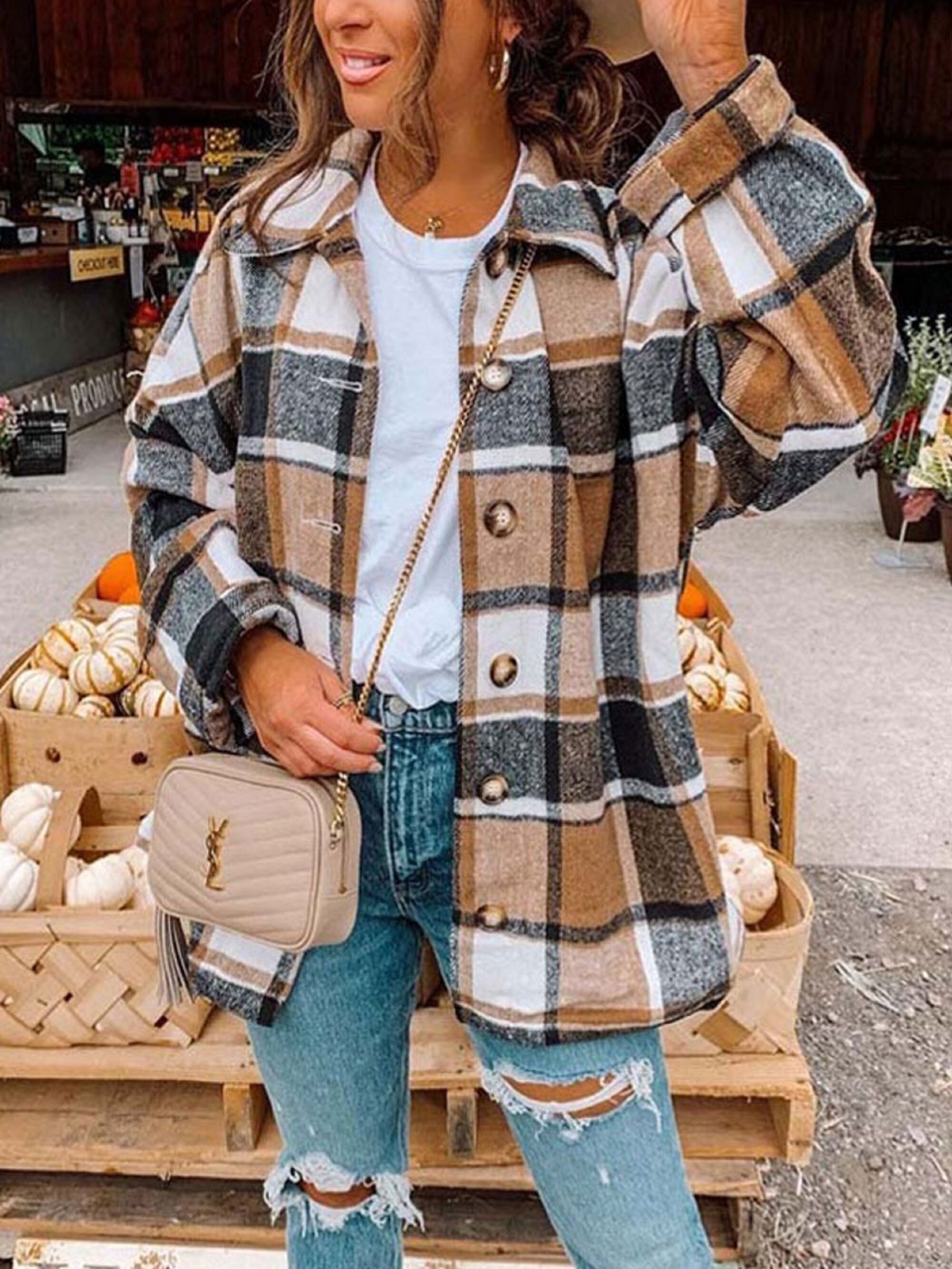 Women Shirt , Plaid Jacket for Women Over-shirt Long Checkered Jacket ...