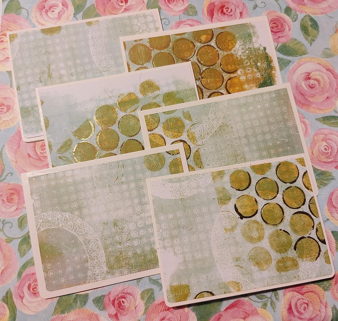 Set of 6 Note Cards! Green Abstract Designs - Blank Inside! Envelopes ...