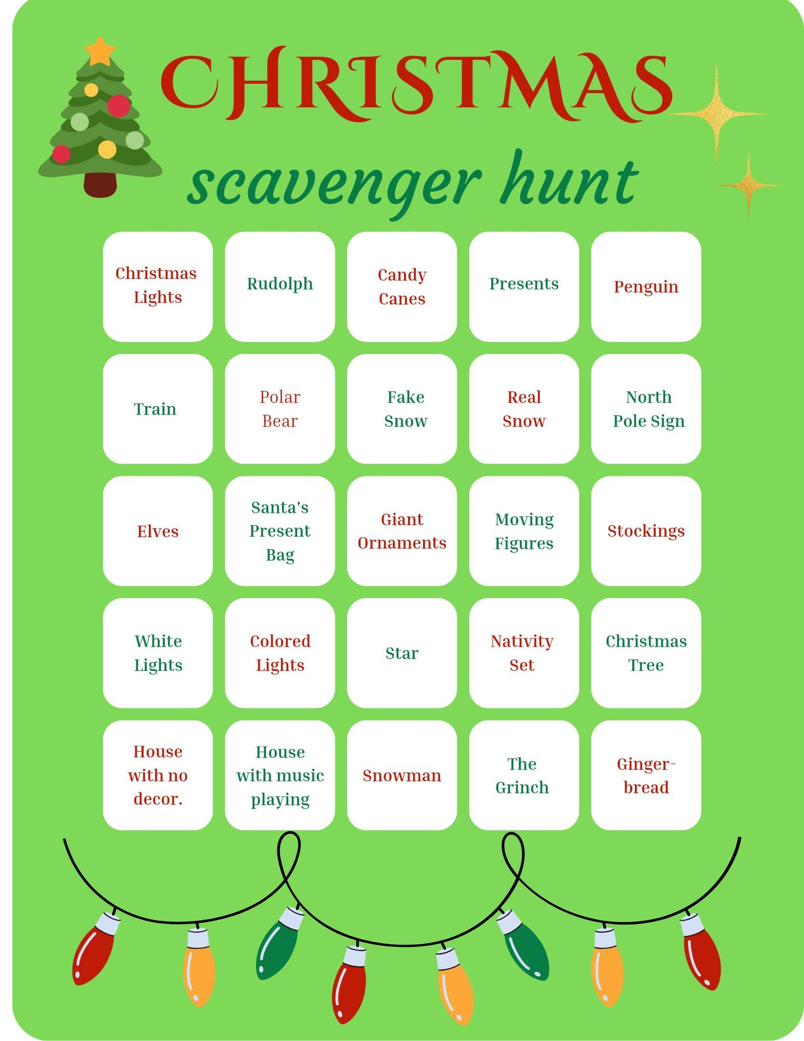 Christmas Fun Scavenger Hunt Set of 6 Boredom Buster & Holiday Fun for ...