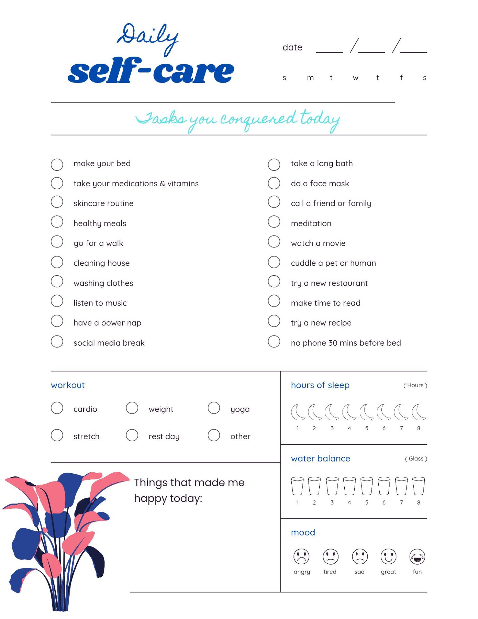 Self Care Daily Checklist Set ~ to Help You With Accountability ...