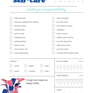 Self Care Daily Checklist Set ~ to Help You With Accountability ...