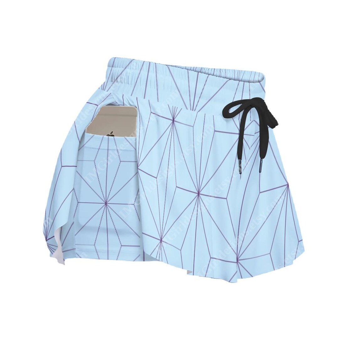 Asanoha Pattern Skort: Blue Purple Anime Style With Pockets - Etsy