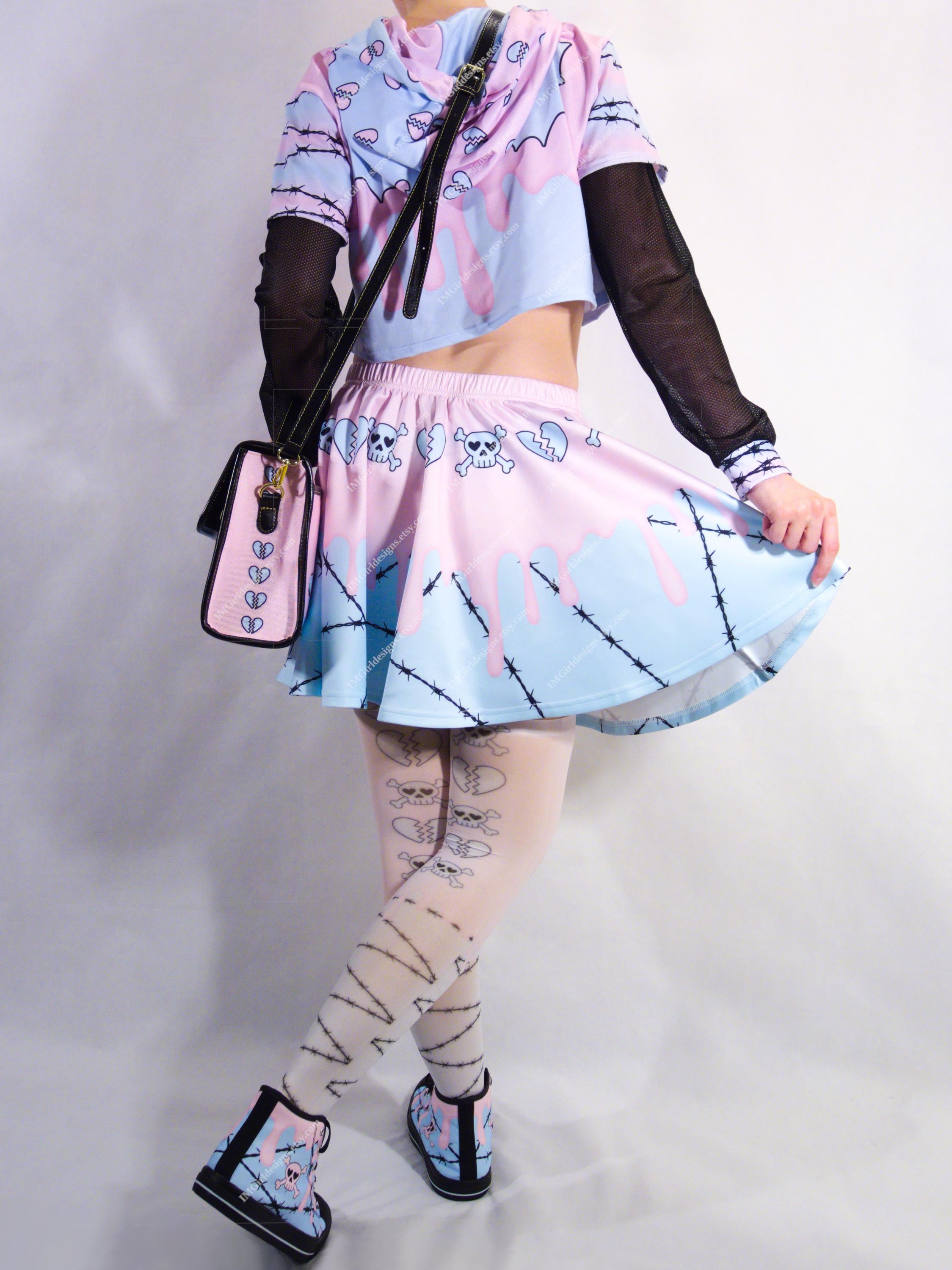 Bubblegum Emo Skater Skirt: Pastel Goth Drip Theme - Etsy