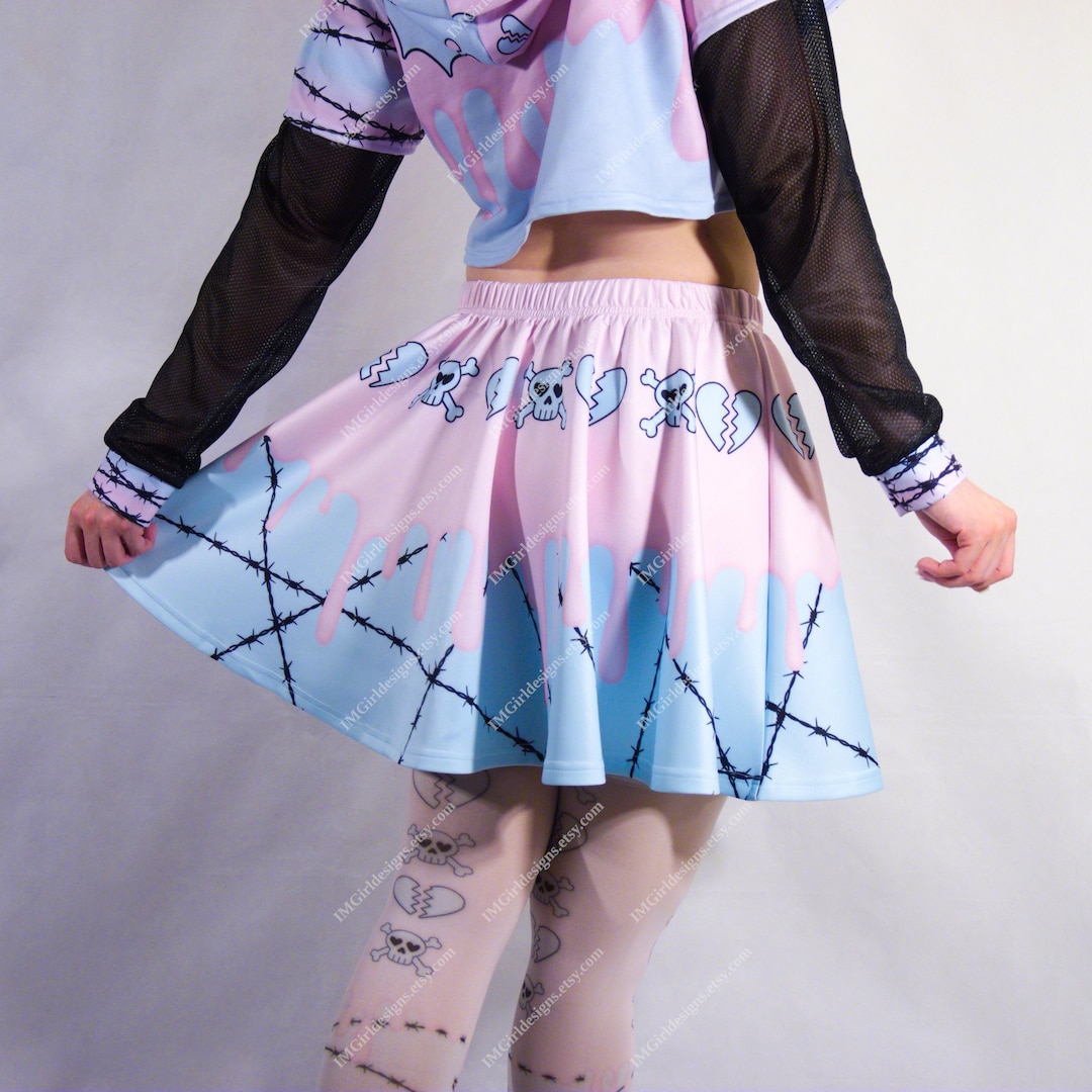 Bubblegum Emo Skater Skirt: Pastel Goth Drip Theme - Etsy