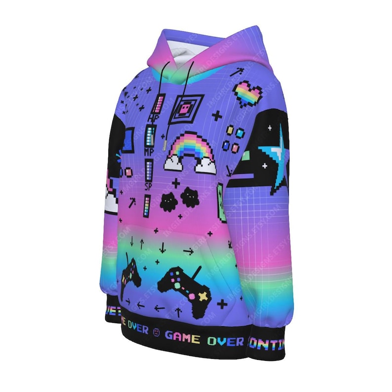 Pixel Art Cat Ear Hoodie, Retro Arcade Gamer Pullover Jumper - Etsy
