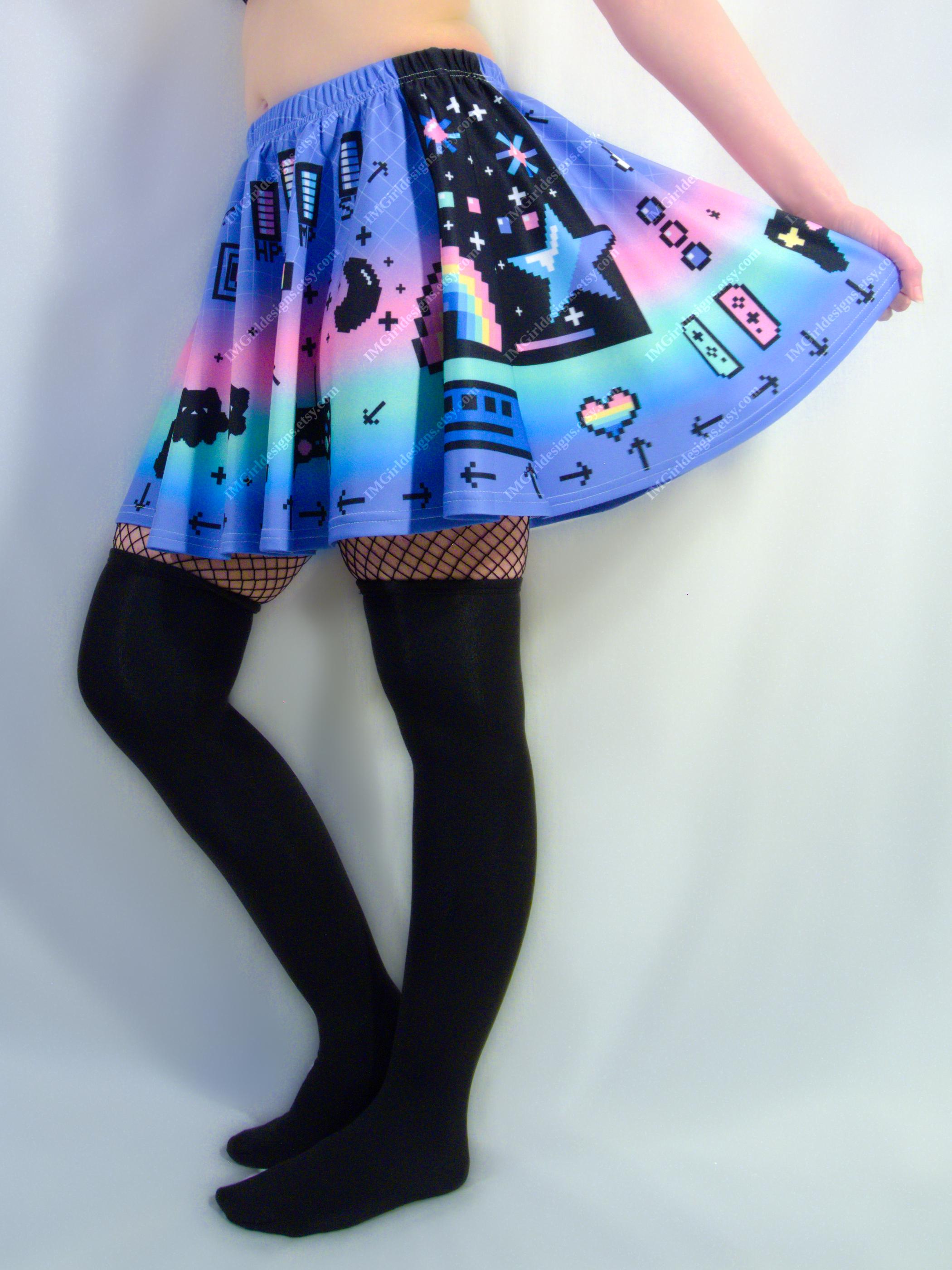 Pixel Art Skater Skirt, Retro Arcade Gamer Print - Etsy
