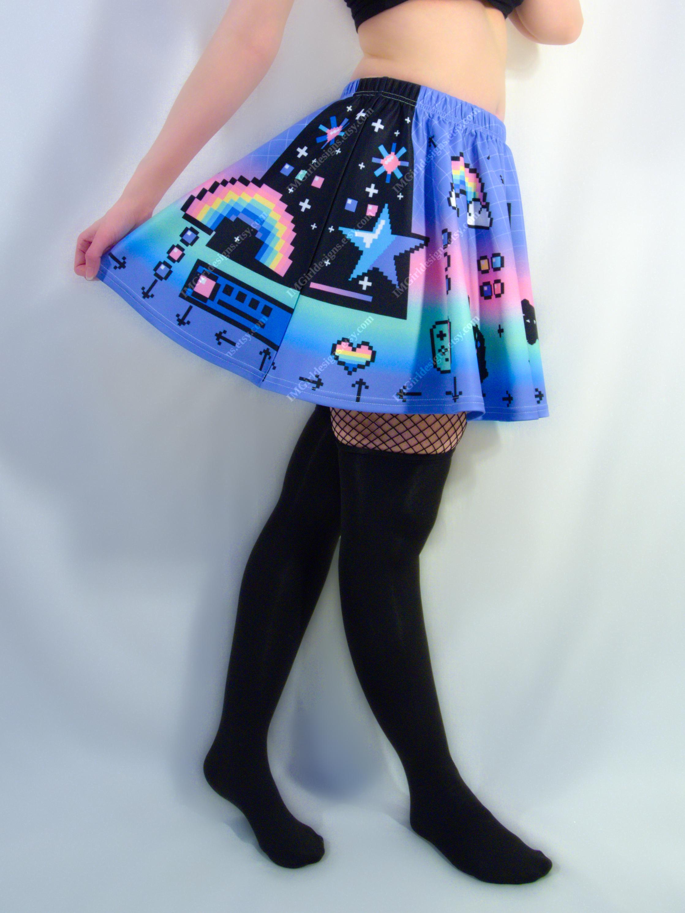 Pixel Art Skater Skirt, Retro Arcade Gamer Print - Etsy