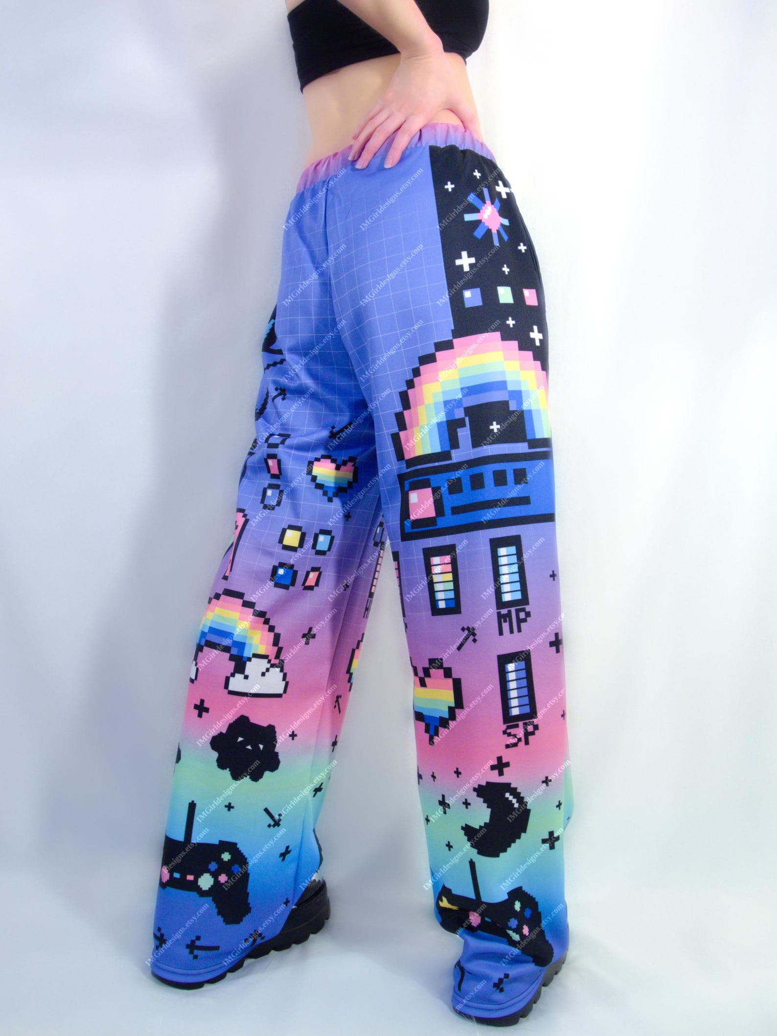 Pixel Art Pants, Retro Arcade Gamer Baggy Trousers - Etsy