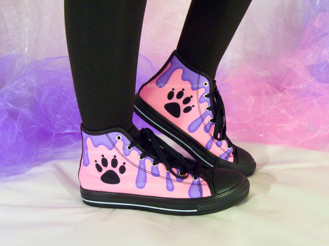 High Top Canvas Shoes, Pink Purple Black Drip Theme, Pastel Goth ...