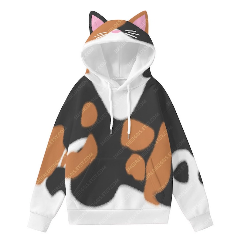Calico Cat Ear Hoodie: Kawaii Neko Pullover Sweater - Etsy