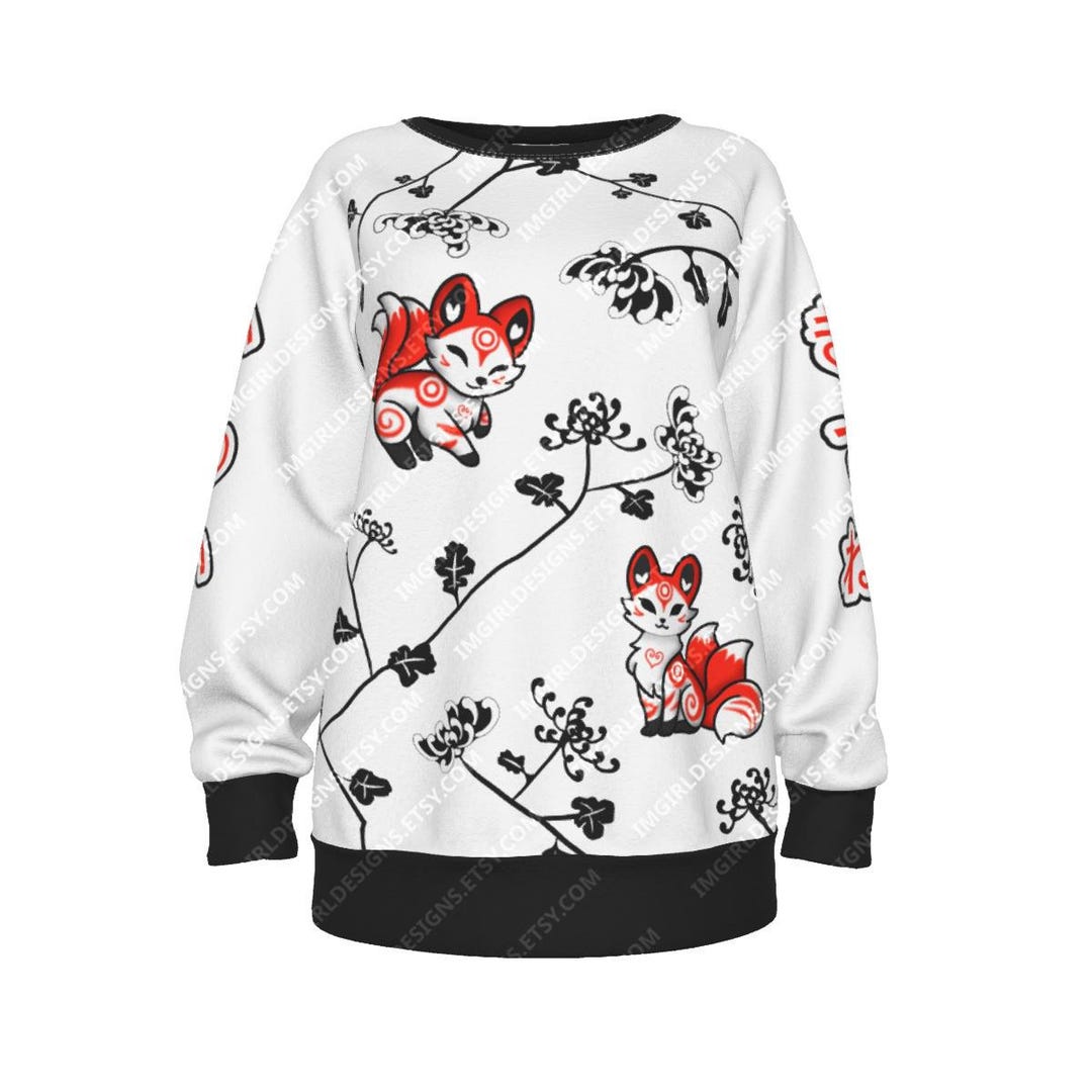 Kawaii Kitsune Fox Sweatshirt: Japanese Floral Cutecore Pullover Jumper ...