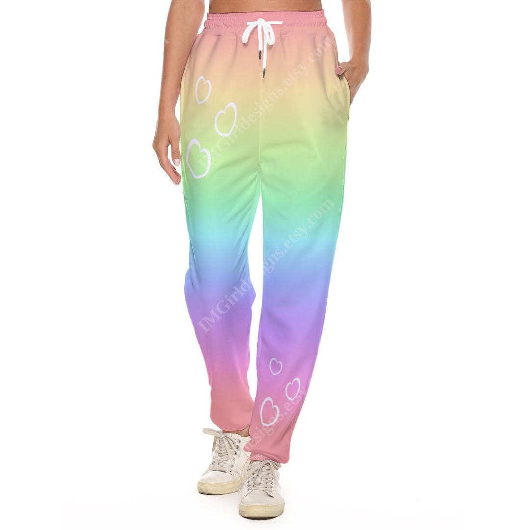 Pastel Rainbow Sweatpants: Kawaii Heart Joggers - Etsy