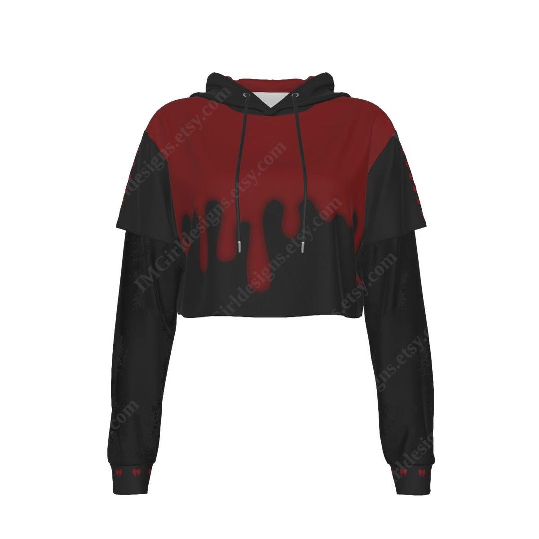 Mesh Sleeve Crop Hoodie, Vamp Goth Aesthetic, Pull Over Jumper, Hooded ...