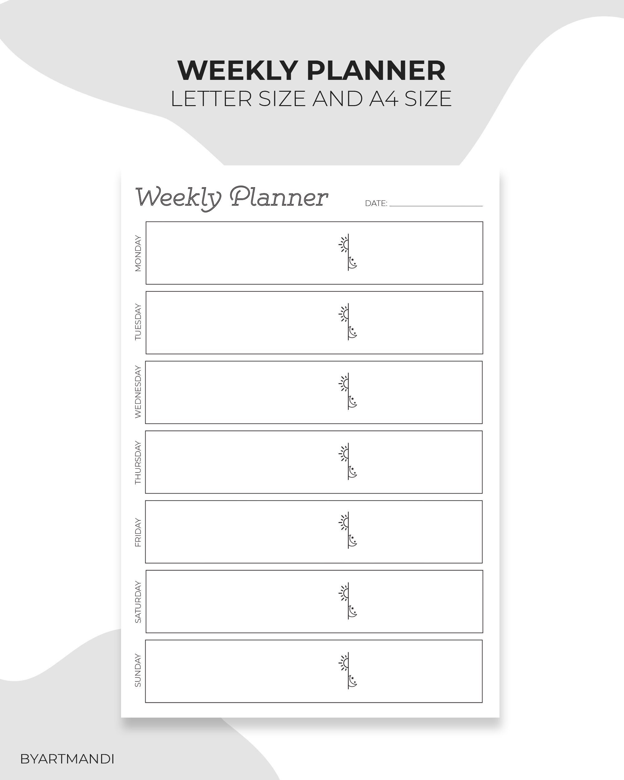 Weekly Planner Printable Portrait and Landscape Weekly - Etsy