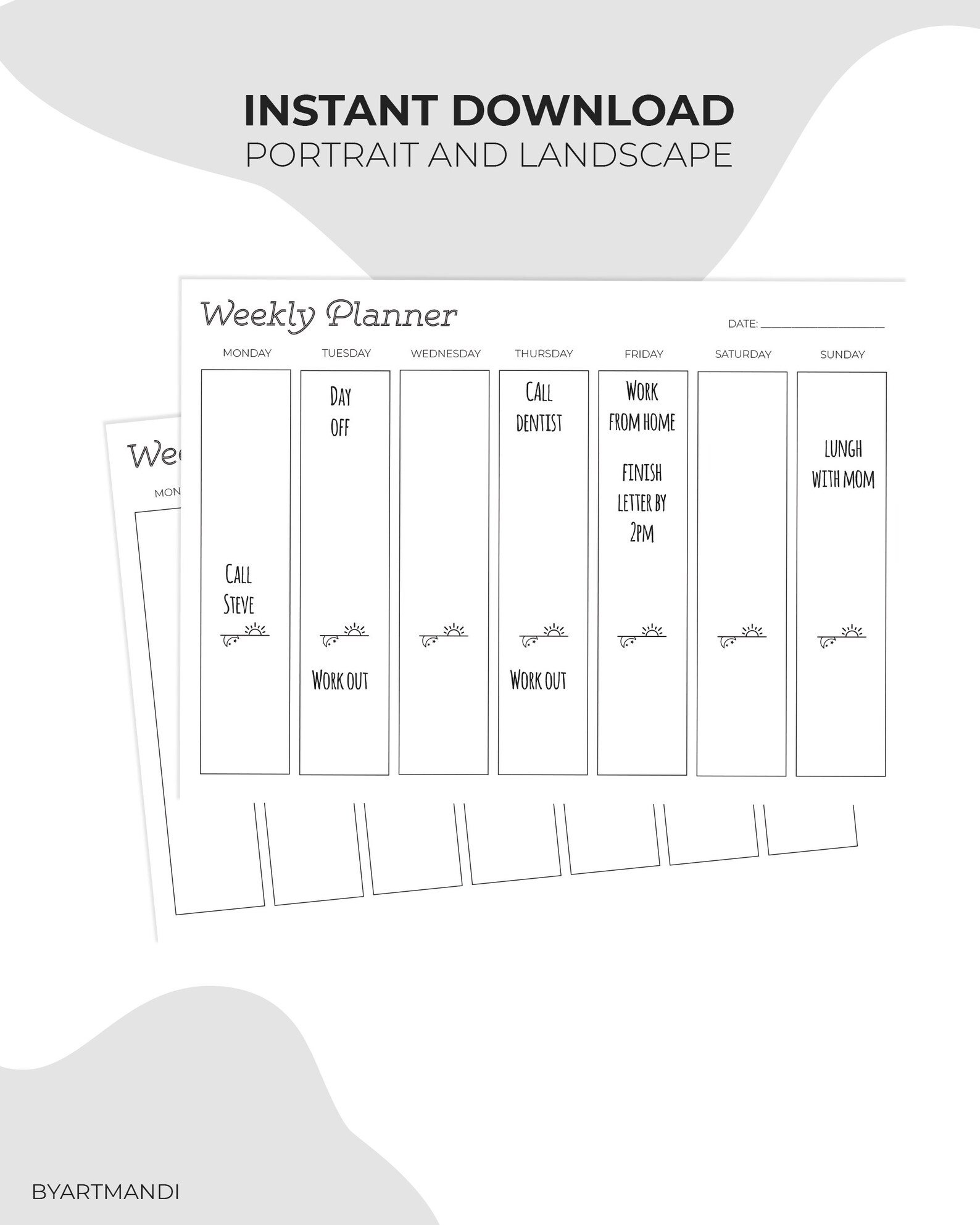 Weekly Planner Printable Portrait and Landscape Weekly - Etsy