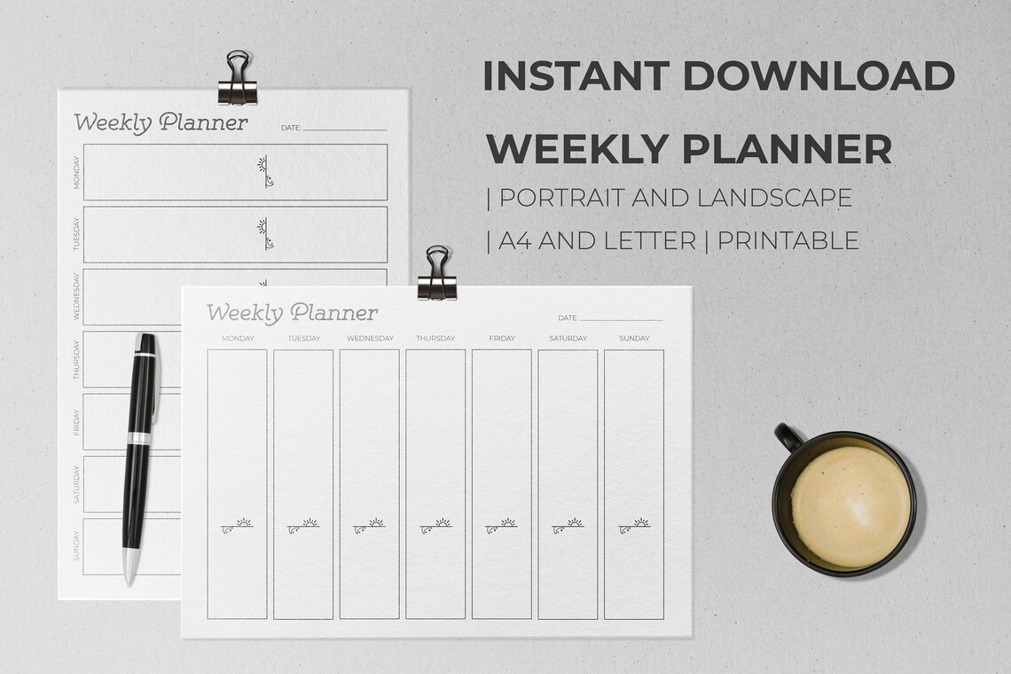 Weekly Planner Printable Portrait and Landscape Weekly - Etsy