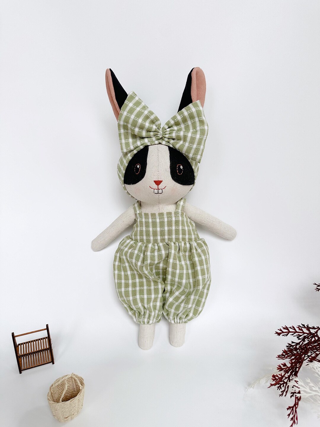Bunny Doll With Black Ears, Handmade Bunny Doll, Stuffed Animal Doll ...