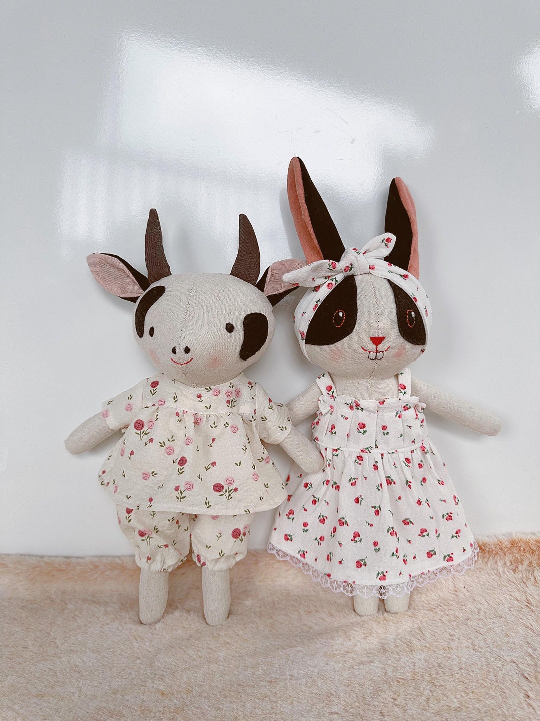 Smile Bunny and Dairy Cow Doll, Linen Cow Dolls for Toddler, Toys for ...