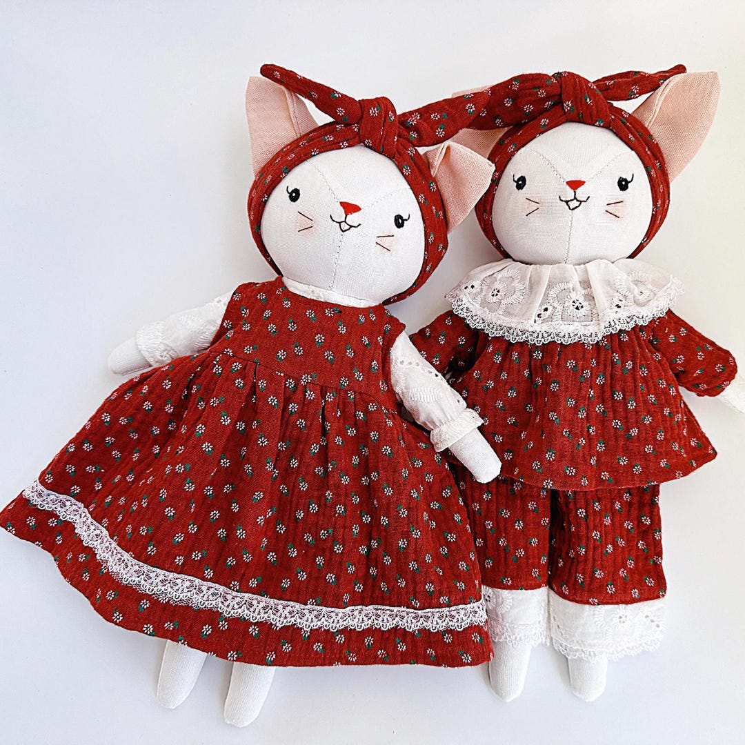 Combo Cat Doll With Clothes, Handmade Fabric Doll, Linen Kitty Doll ...