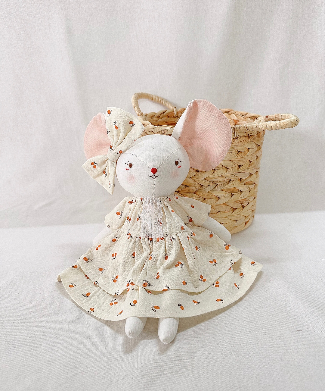 Handmade Mouse Doll With Baby Dress, Linen Doll, Fabric Doll for ...