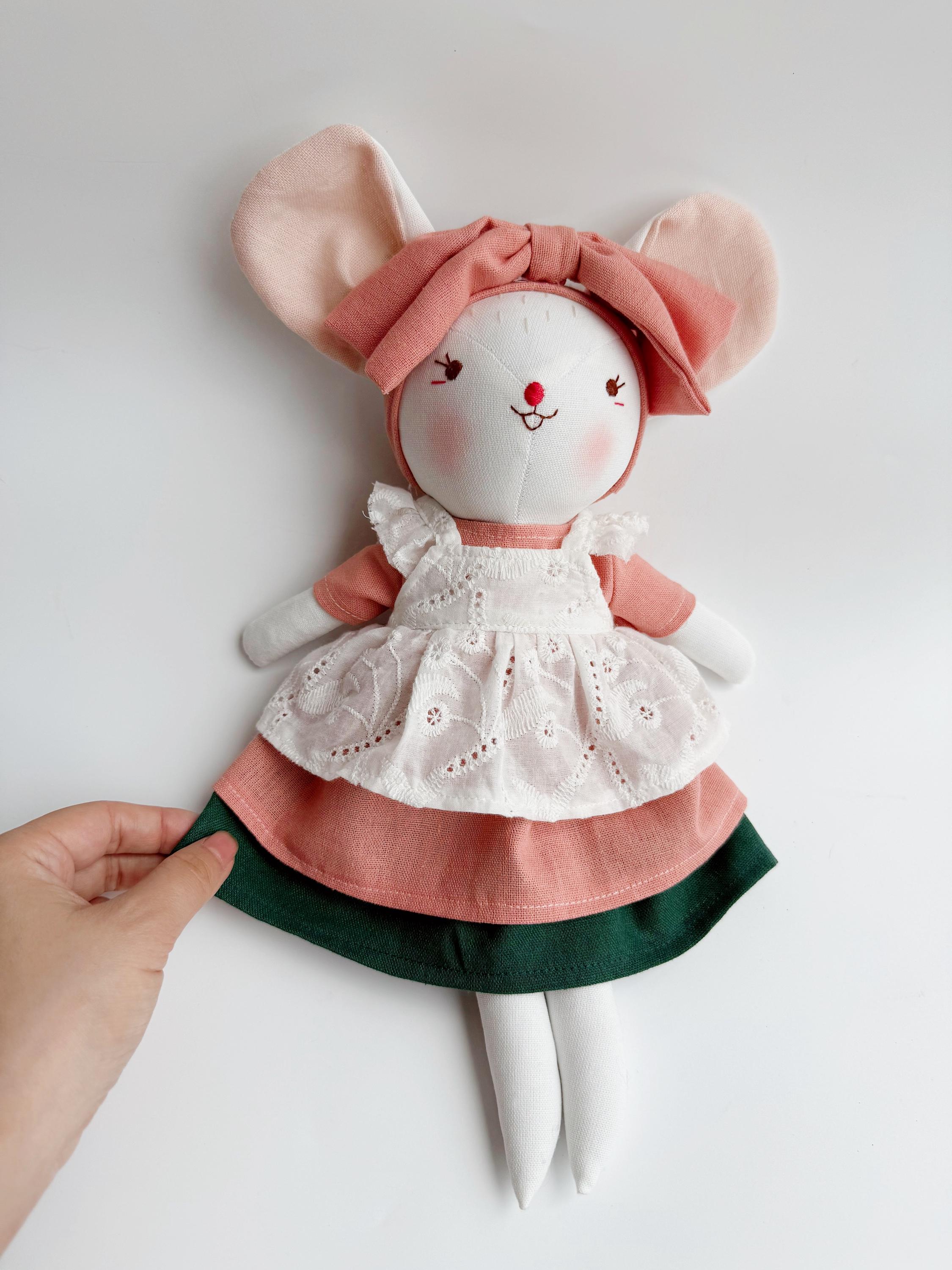 Mouse Doll With Dress, Handmade Birthday Gift for Kid, Linen Fabric ...