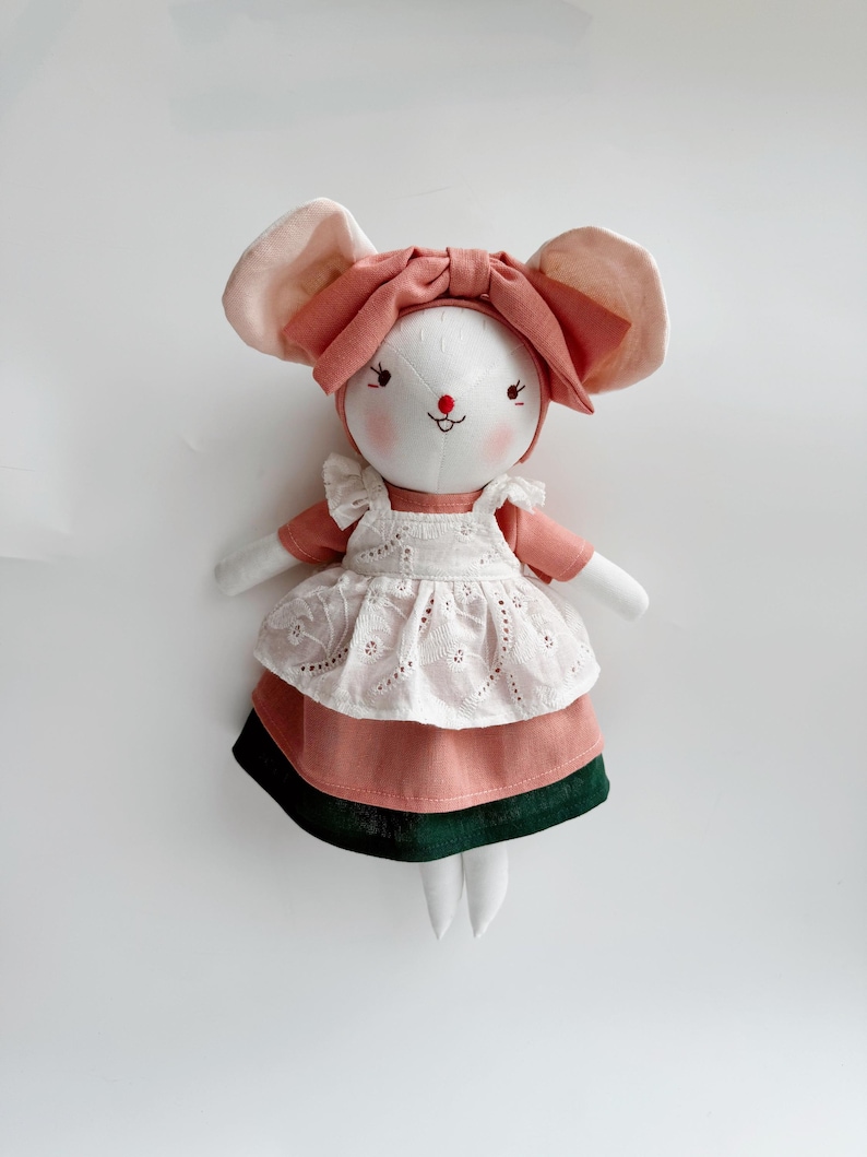 Mouse Doll With Dress, Handmade Birthday Gift for Kid, Linen Fabric ...