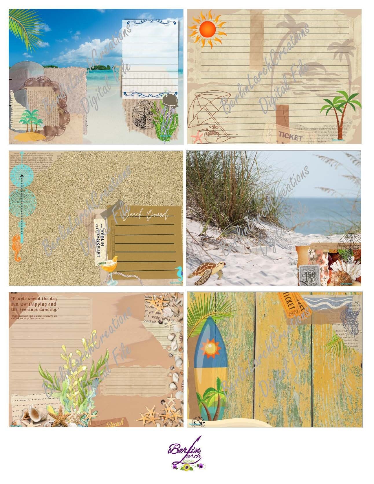 Beach Days Summer Fun Printable Digital Papers, Ephemera for Journals ...