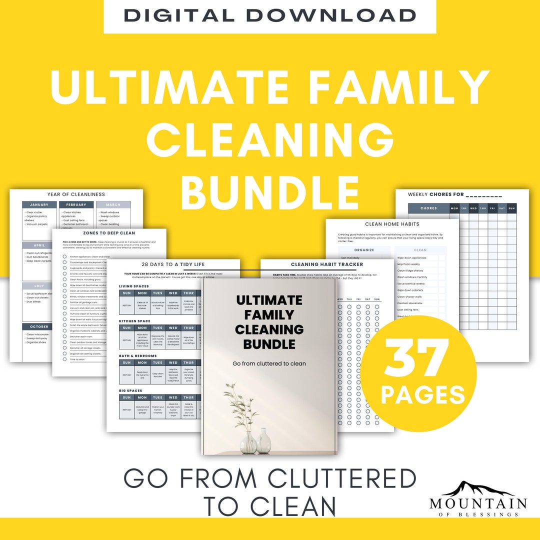 Family Cleaning Bundle: Chore Chart, Habit Tracker (printable PDF) - Etsy