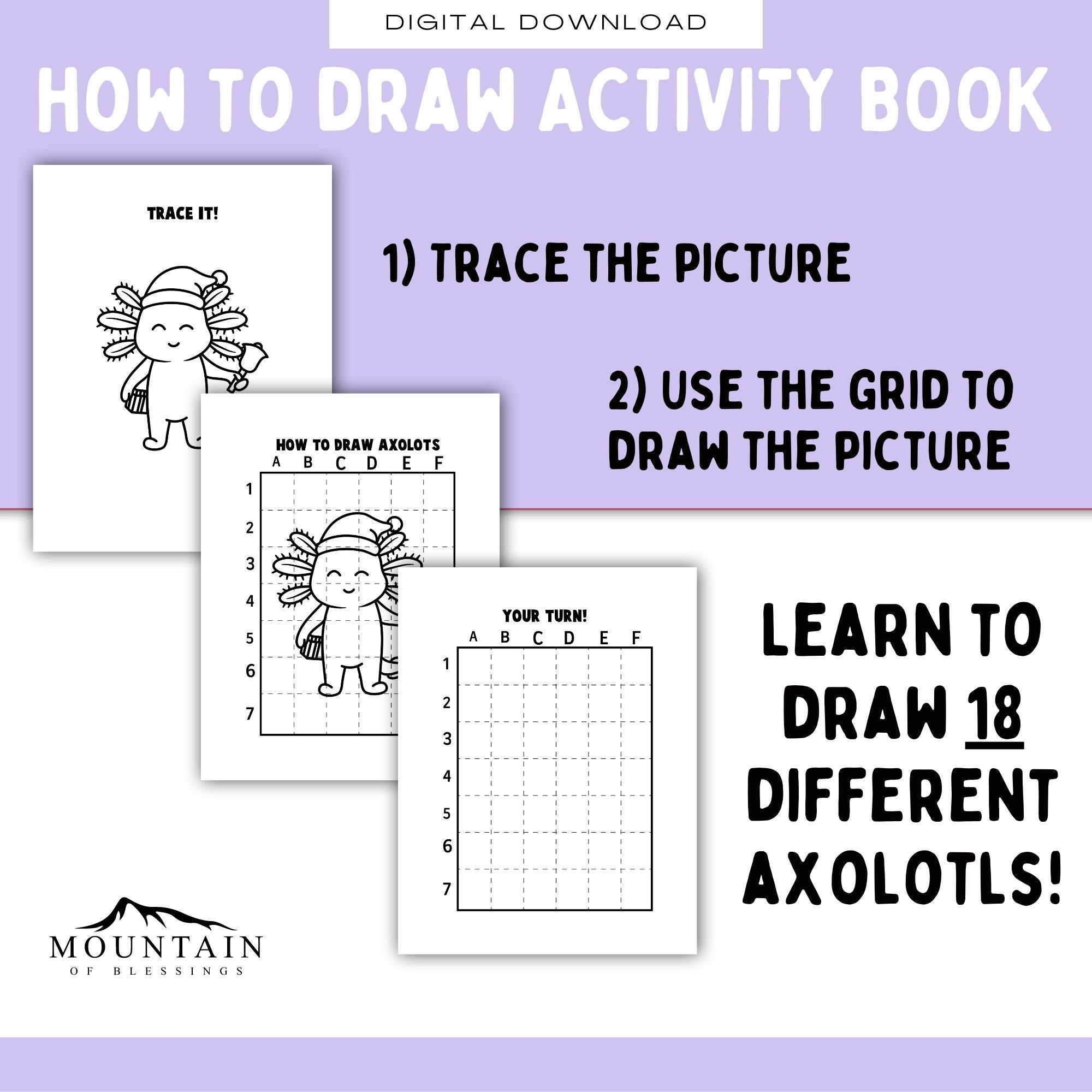 Axolotl Activity Book Bundle, Coloring Book Dot Marker Pages Scissor ...