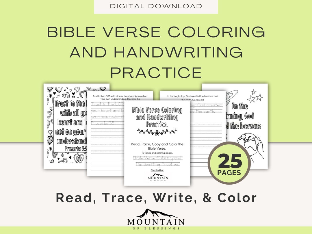 Bible Verse Handwriting & Coloring Practice for Kids (digital Download ...
