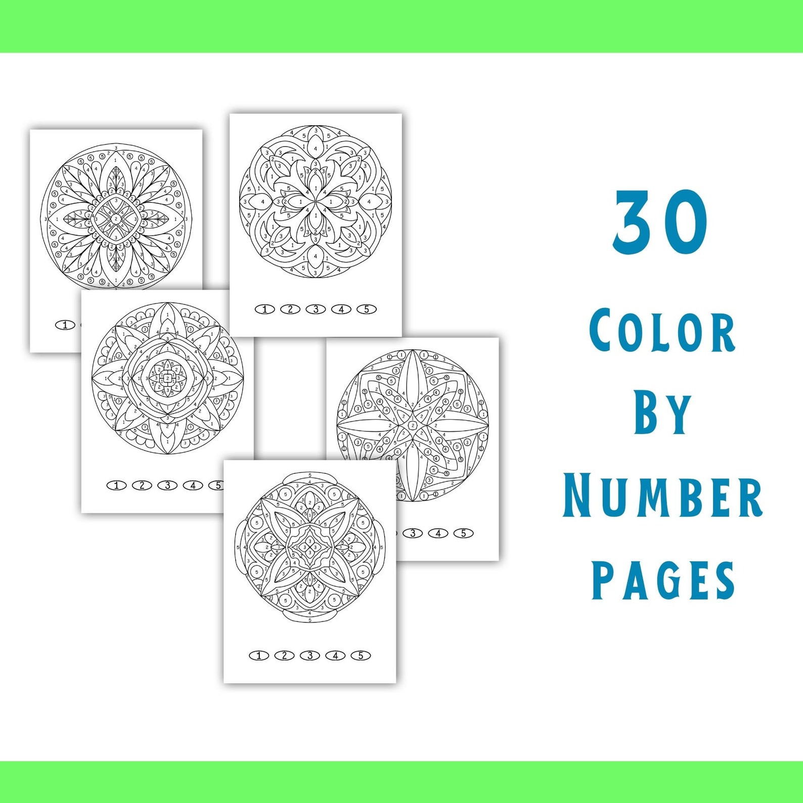 Mandala Color by Number: 30 Pages for Adults & Kids (digital Download ...